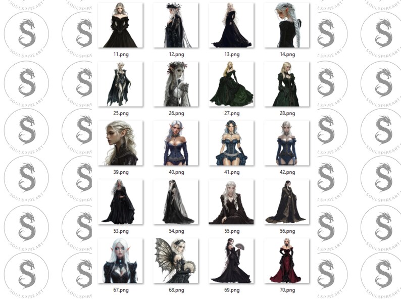 Gothic Elves Clipart Bundle – 77 Dark Fantasy Pngs of Dark Elves ...