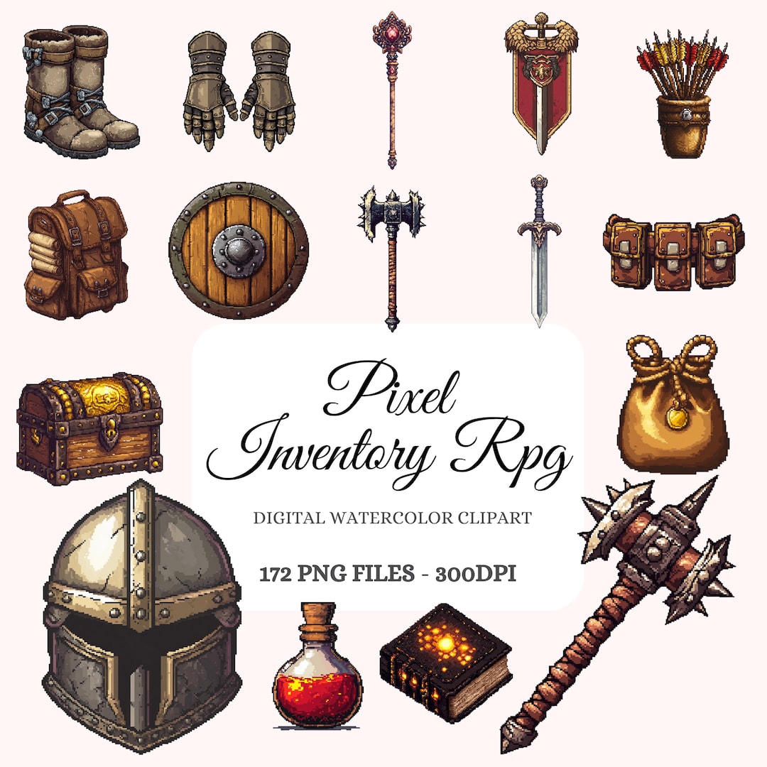 Pixel RPG Inventory Items Clipart Bundle – Game Assets, Pixel Art Icons ...