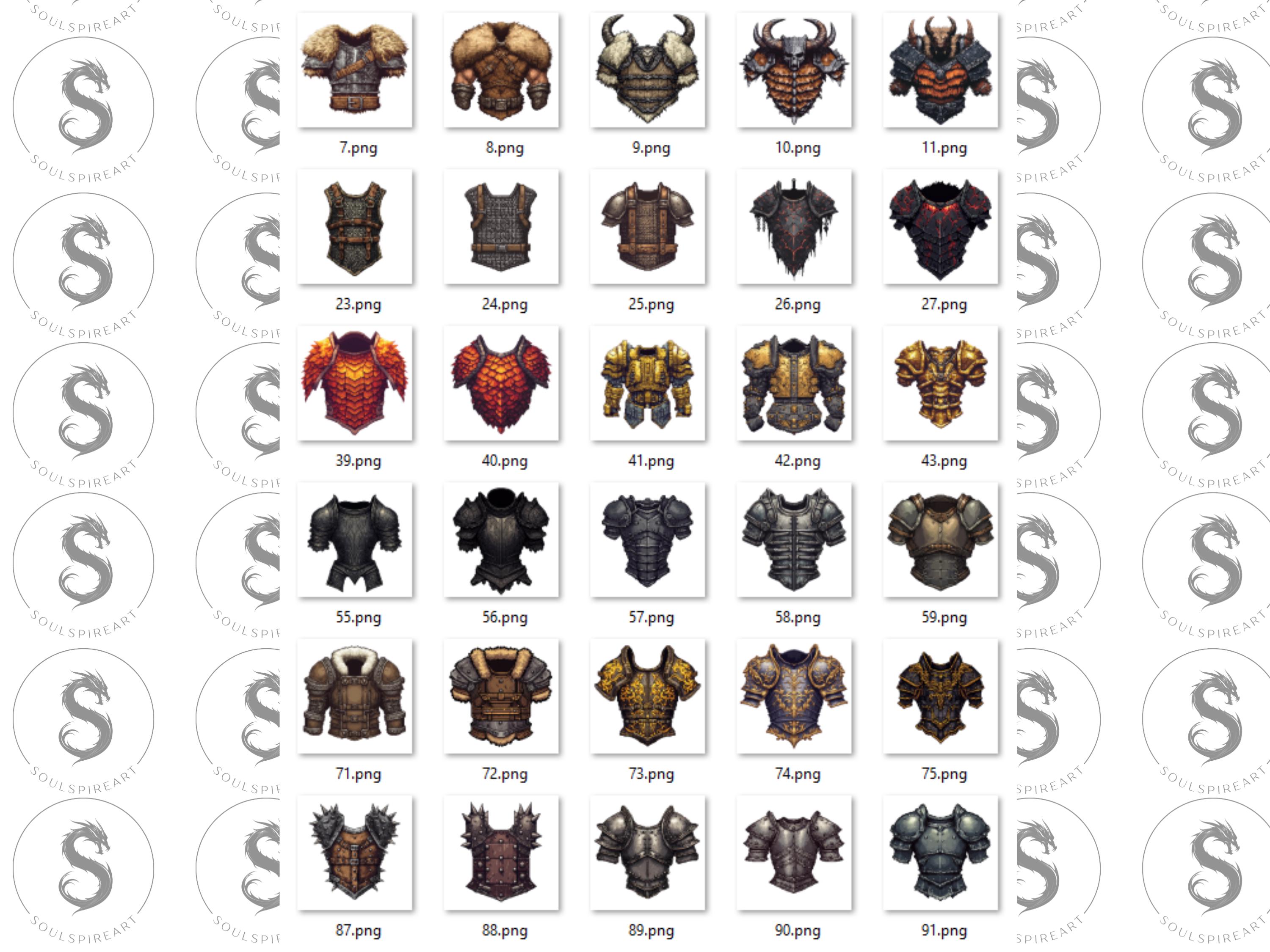 Pixel RPG Chestplates Clipart Bundle – Game Assets, Fantasy Armor ...