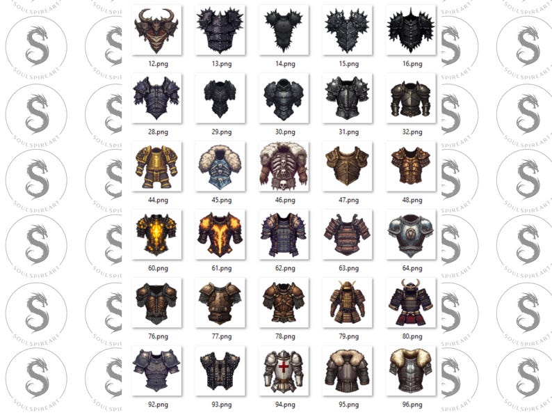 Pixel RPG Chestplates Clipart Bundle – Game Assets, Fantasy Armor ...