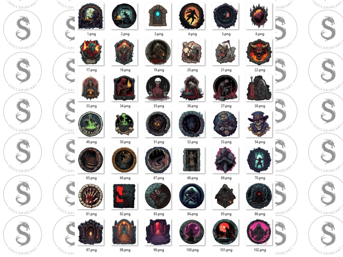 Dungeon Badges Watercolor Clipart Bundle – 105 Images, Fantasy Dungeon ...
