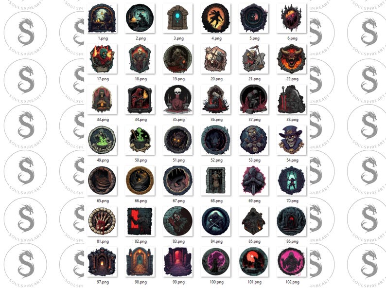 Dungeon Badges Watercolor Clipart Bundle – 105 Images, Fantasy Dungeon ...