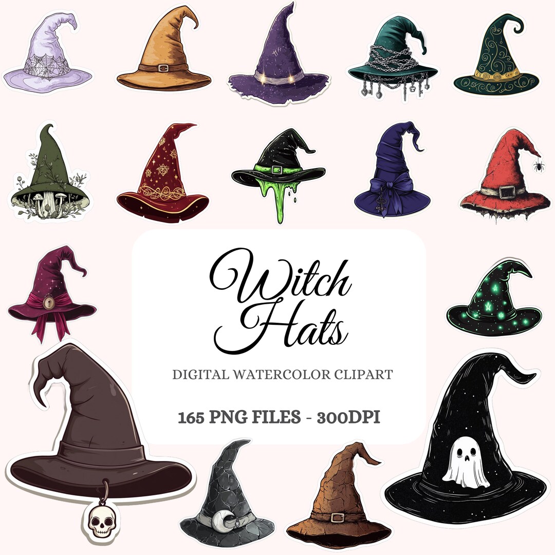 Witch Hats Clipart Bundle – 165 Gothic Witchy Stickers, Magic Hat PNG ...