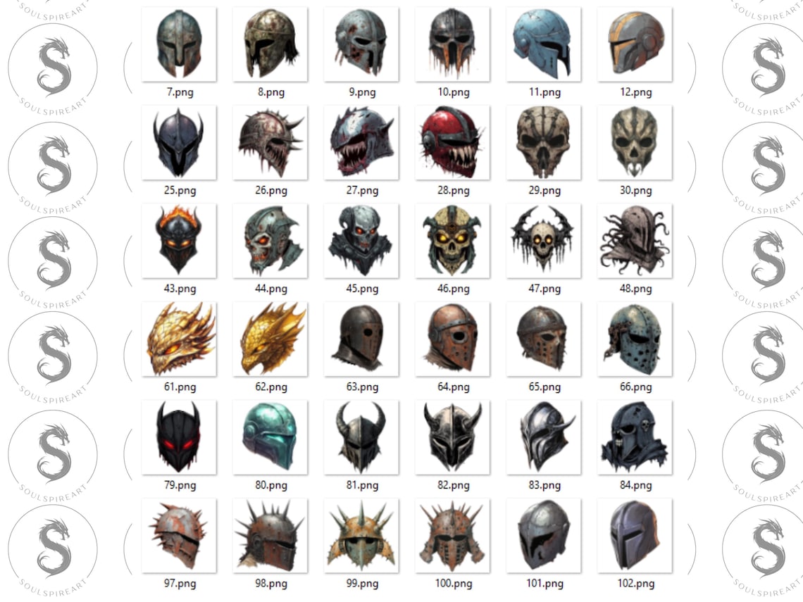 Dark Helmets Clipart Bundle – 112 Medieval Warrior Helmets, Knight ...