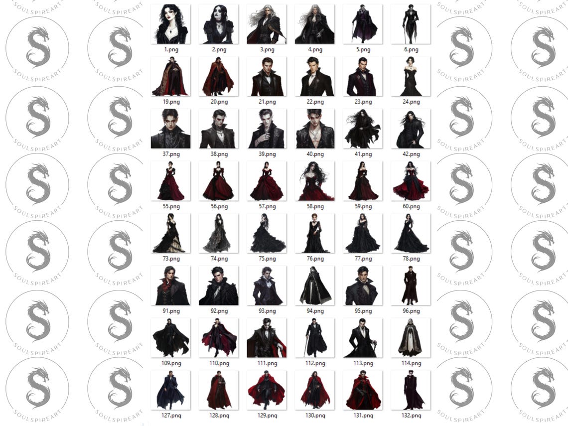 Gothic Vampires Clipart Bundle – 135 Dark Fantasy Pngs of Elegant ...