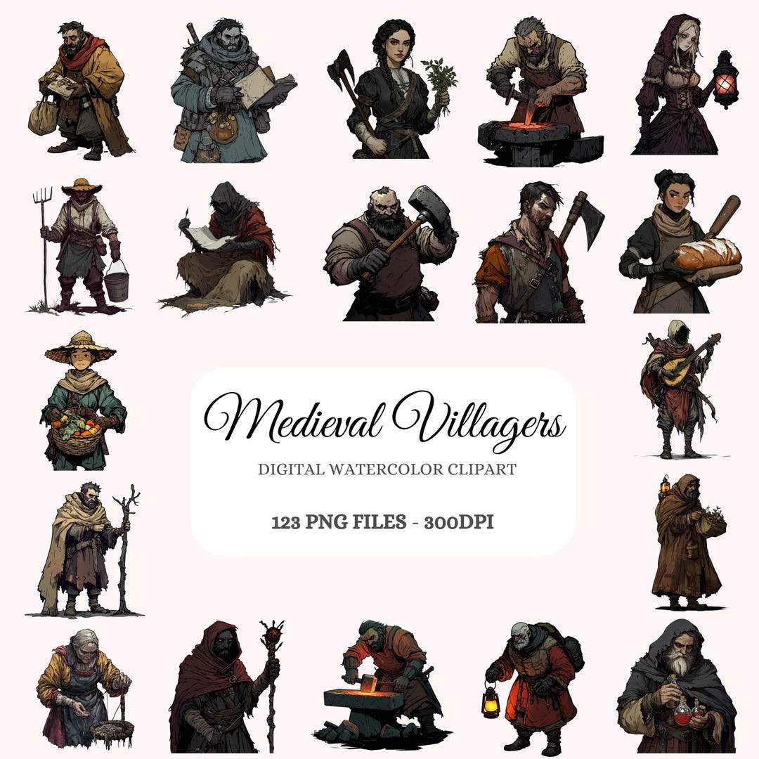 Medieval Villagers Clipart – 123 Gothic Fantasy PNG Illustrations ...