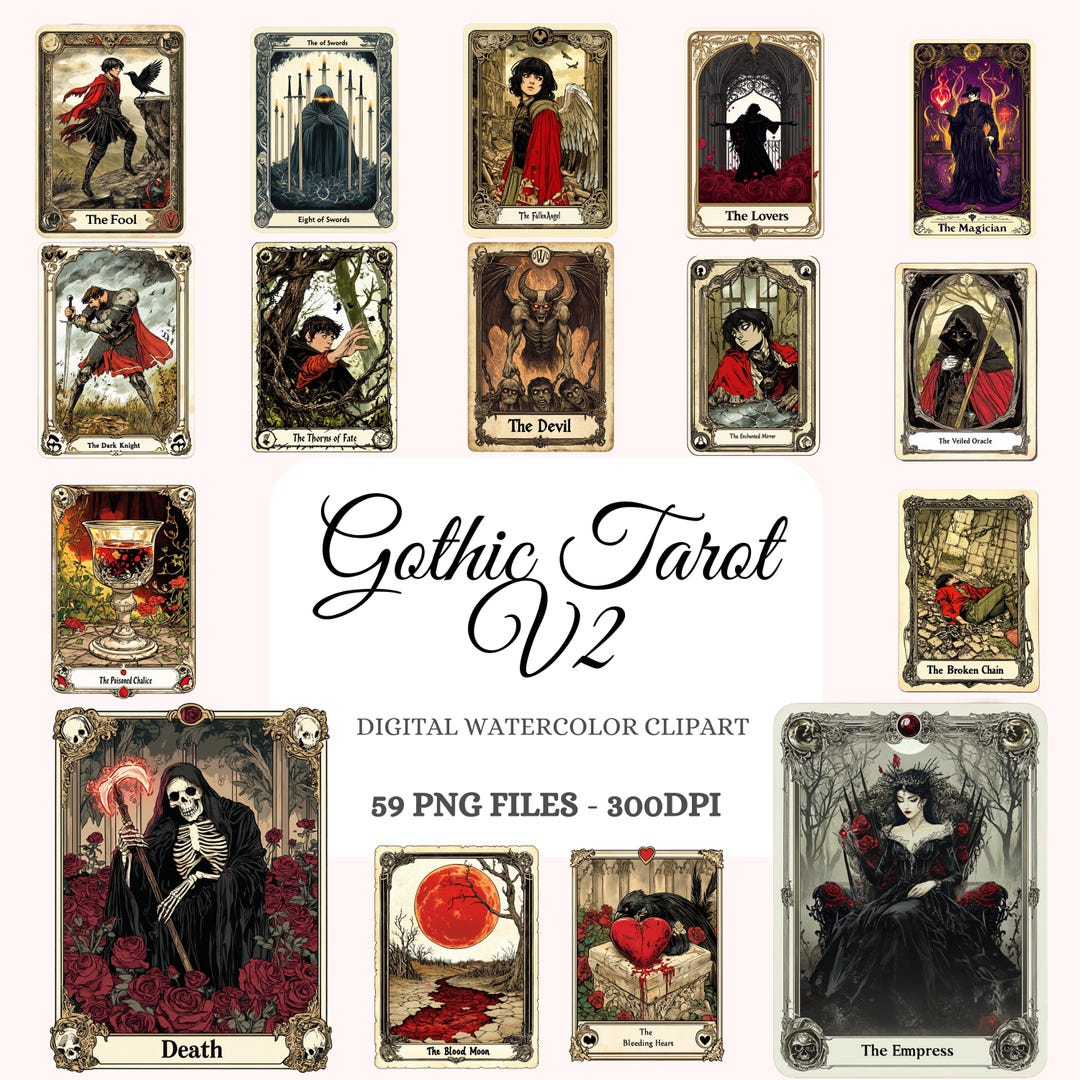Gothic Tarot Cards V2 Clipart Bundle - 59 Dark Gothic Tarot ...