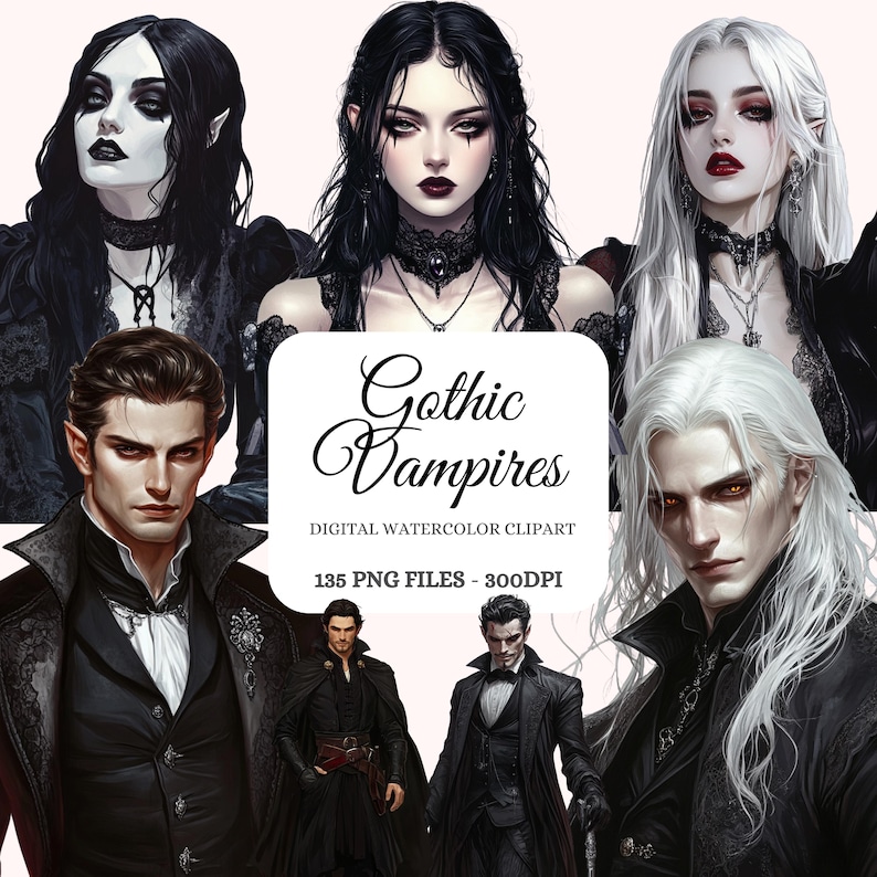 Gothic Vampires Clipart Bundle – 135 Dark Fantasy Pngs of Elegant ...