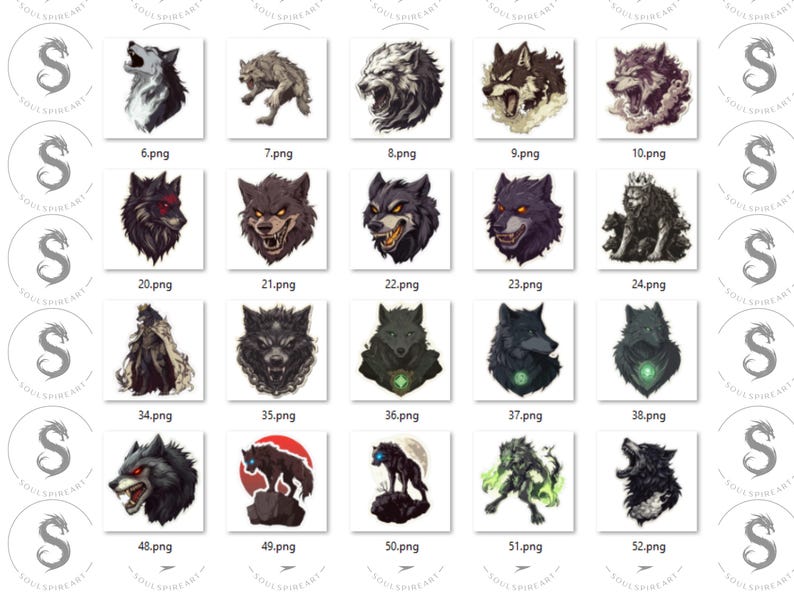 Dark Werewolf Stickers Clipart Bundle | 61 PNG Images | Dark Fantasy ...