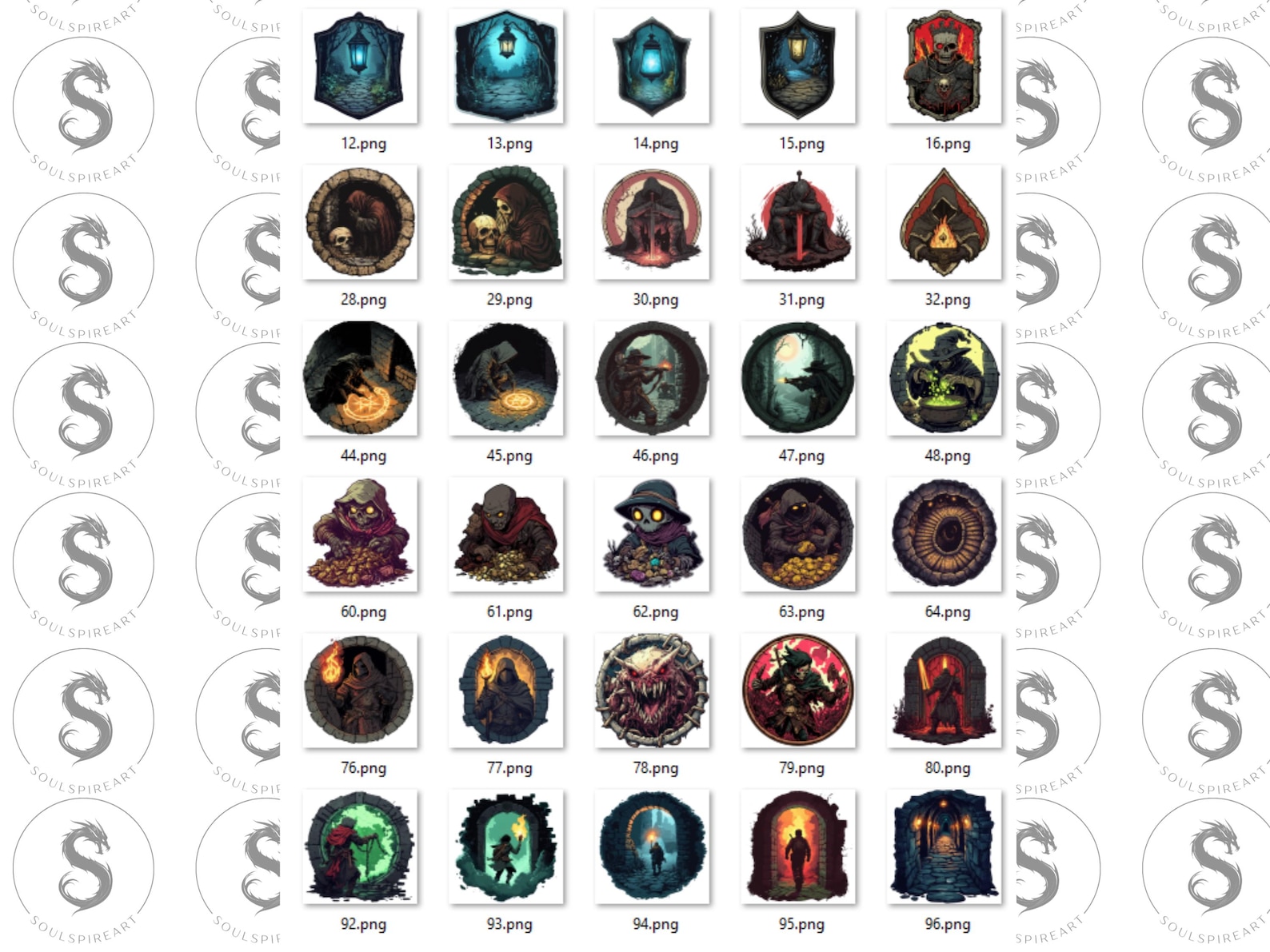 Dungeon Badges Watercolor Clipart Bundle – 105 Images, Fantasy Dungeon ...