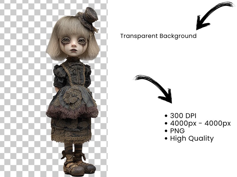 Haunted Dolls Clipart Bundle - 56 Pngs, Gothic Horror Dolls, Creepy ...