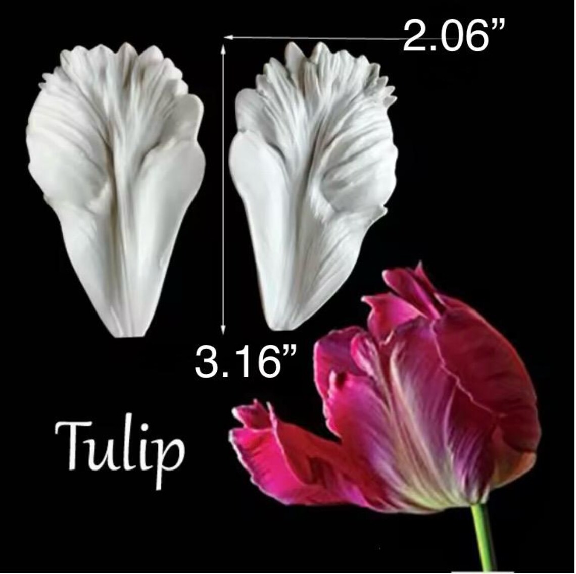 Parrot Tulip Petal Veiner Silicone Mold Cold Porcelain Fondant Gumpaste ...