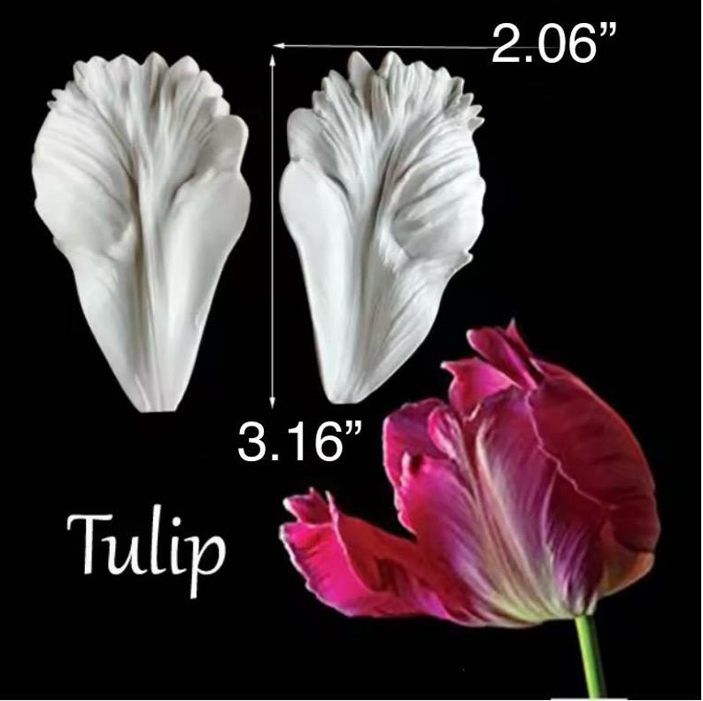 Parrot Tulip Petal Veiner Silicone Mold Cold Porcelain Fondant Gumpaste ...