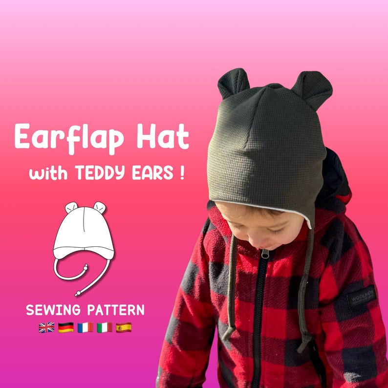Baby Earflap Hat Sewing Pattern for Kid Ear Flap Beanie With Ears Pattern Bear Ear Hat Pattern ...