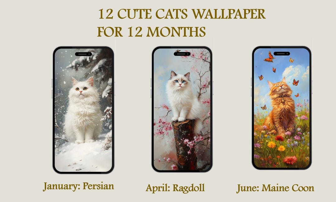 12 Cute Cats Phone Wallpaper Bundle | Cat Oil Painting Portrait ...