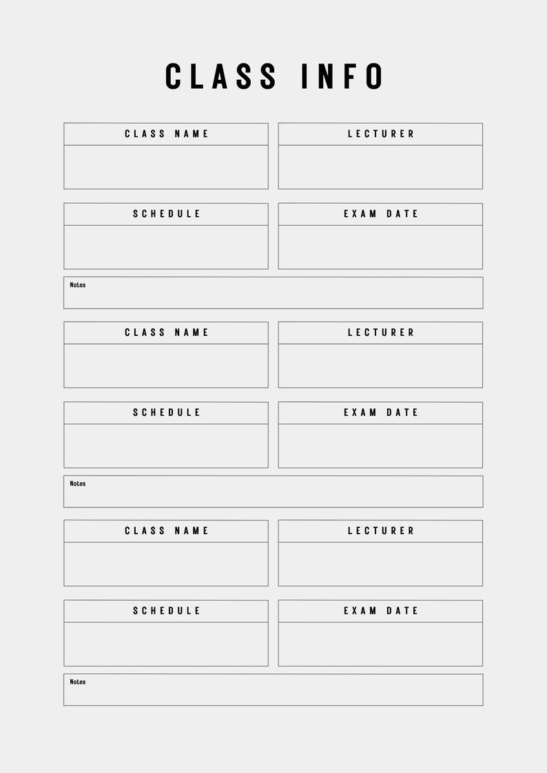 Printable Class Schedule Template, Grade Tracker Sheet, Study Planner ...