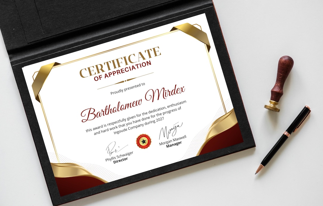Classic Gold Maroon Certificate Display, Elegant Appreciation Award ...