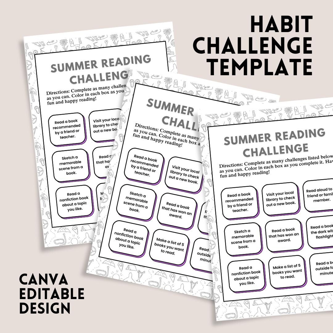 Printable Reading Challenge Tracker, Illustrative Worksheet, Children's ...