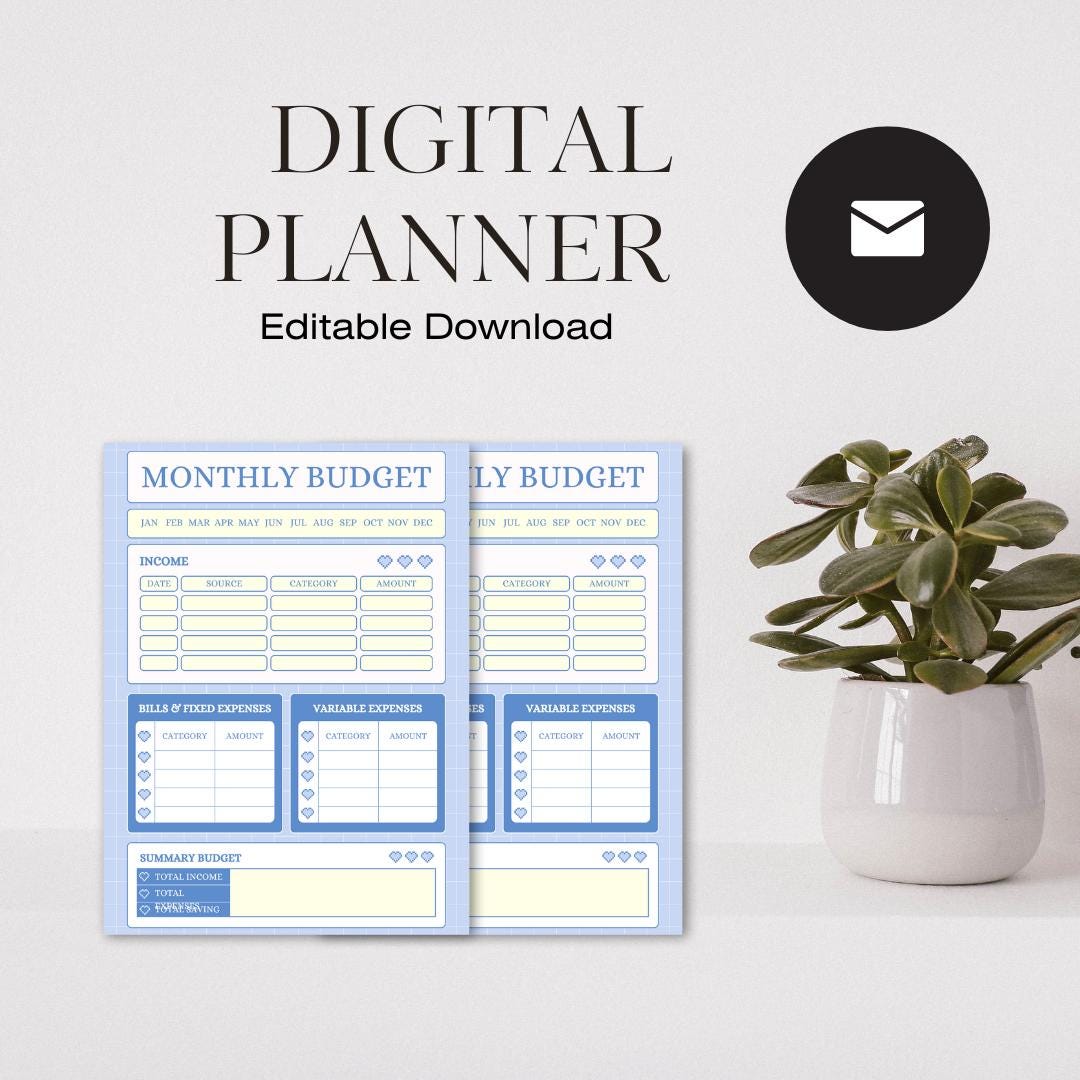 Cute Blue Monthly Budget Planner, Playful Finance Tracker, Budgeting ...