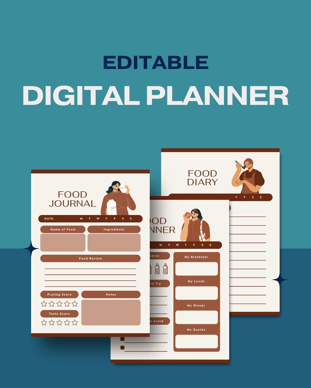 Brown Beige Illustration Meal Planner: Weekly Food Diary - Etsy