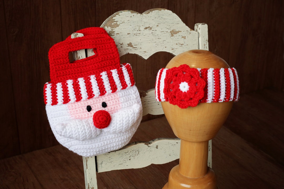 Girl CROCHET PATTERN Santa Purse Christmas Bag and Striped Headband ...