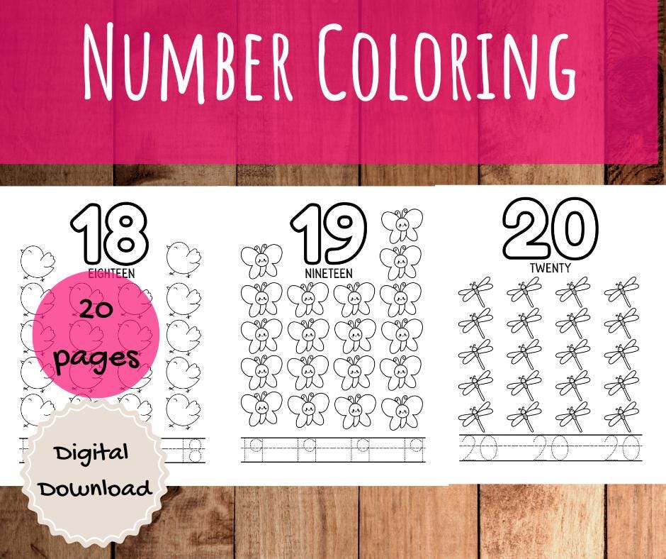 1-20 Number Coloring Worksheet, Number Coloring Book, Preschool Number ...