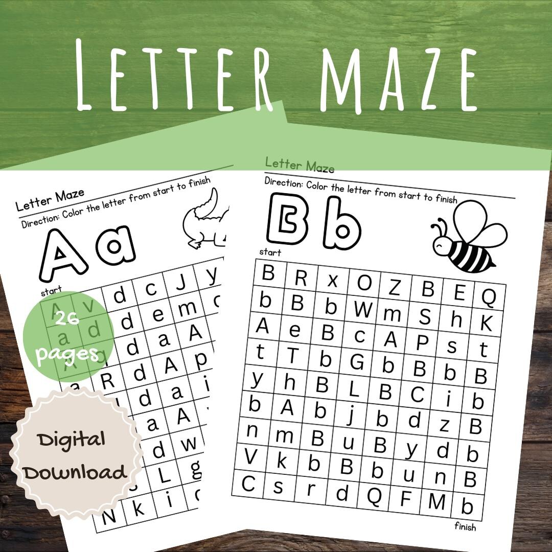 Letter Maze, Alphabet Maze, Preschool Activity, Alphabet Worksheet ...