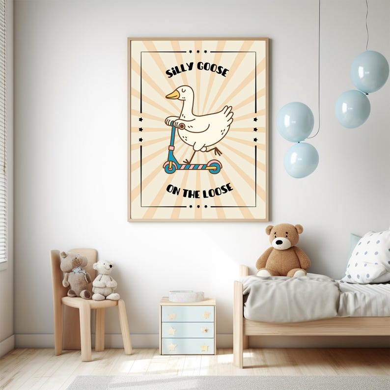Silly Goose Poster, Silly Goose on the Loose, Retro Style, Vintage ...