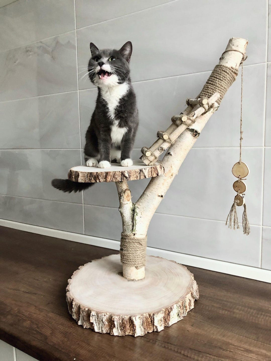 Birch Wooden Cat Tree, Wooden Cat Tower, Furniture for Cats, Natural ...