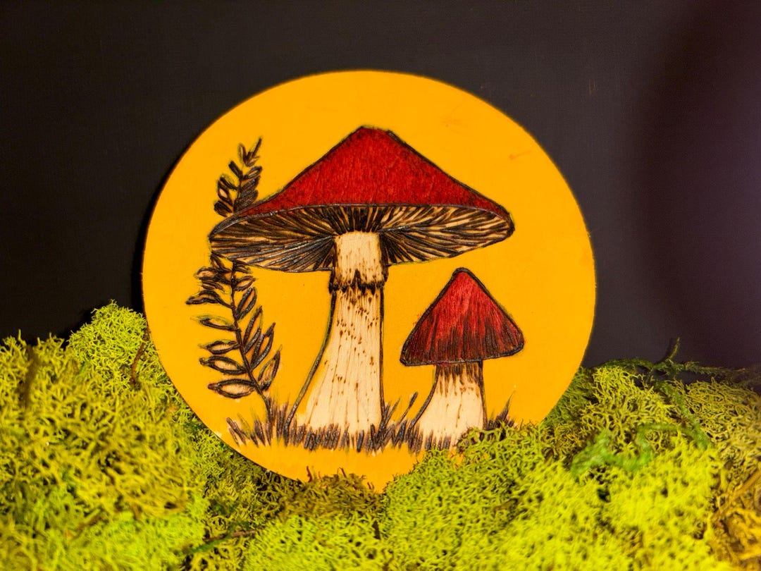 Handmade Wood Burnt Mushroom Pyrography Art – Boho-inspired Wood Decor ...