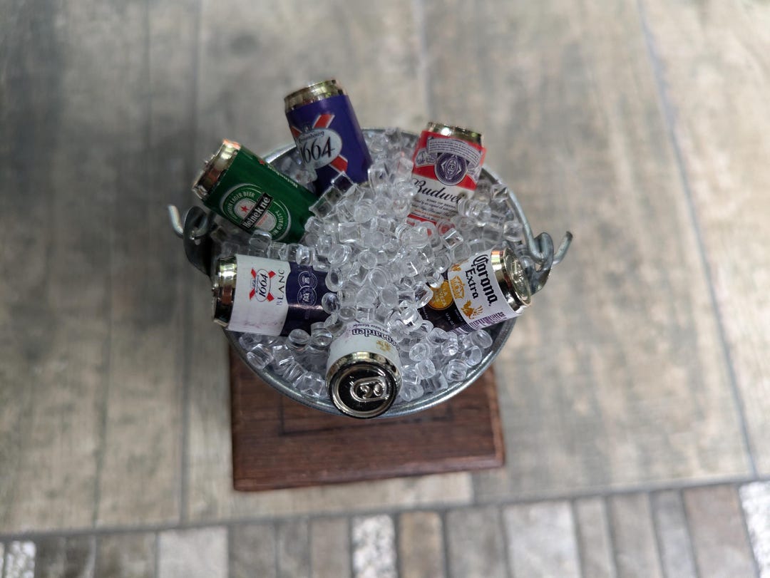 Miniature Beer Can Set With Ice Bucket – Tiny Dollhouse Beverage ...