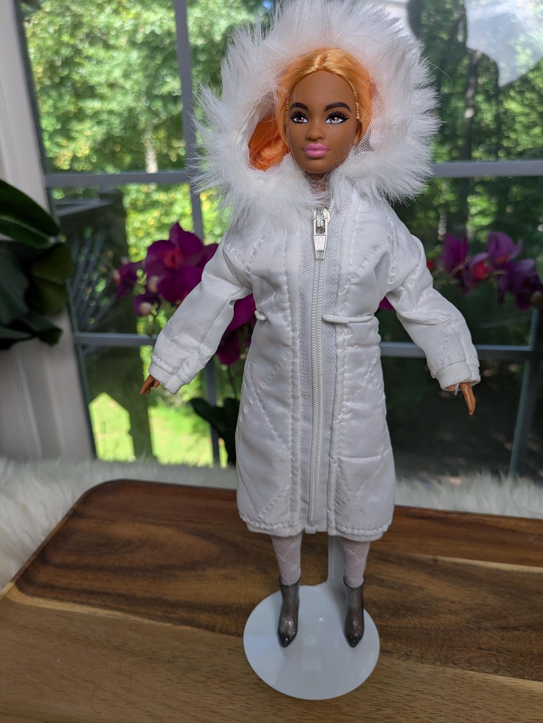 Doll Puffy Winter Coat, White Miniature Parka With Drinks; Barbie ...