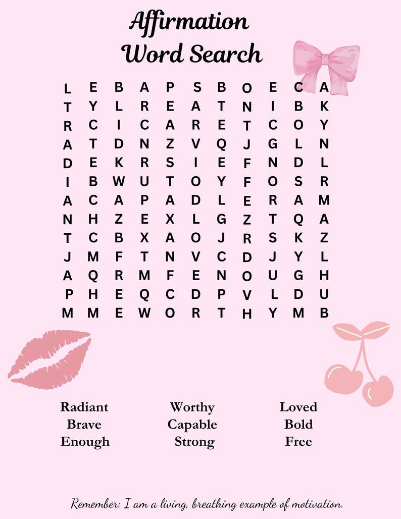 Printable Affirmation Word Search for Positivity and Self-care Digital ...