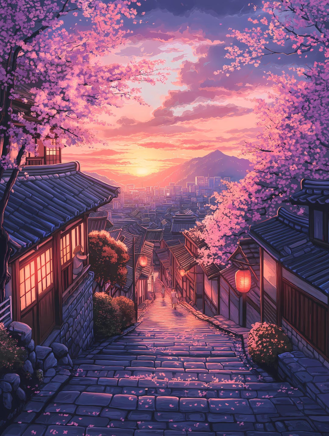 Anime Style Poster of Bukchon Hanok Village, Matte Vertical Wall Art ...