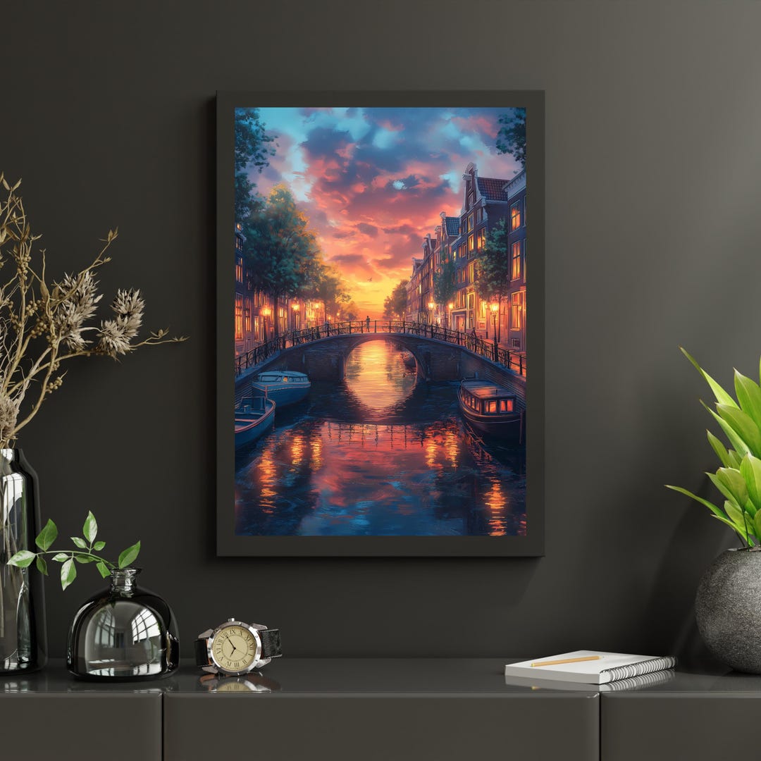 Anime Style Amsterdam Canal Print, Matte Poster for Anime Fans, Home ...