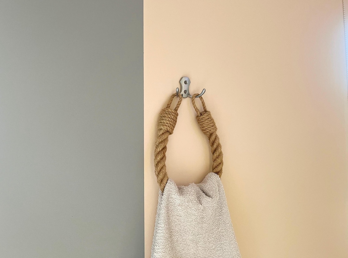 Rustic Jute Rope Towel Holder With Metal Hook – – Rustic & Nautical ...