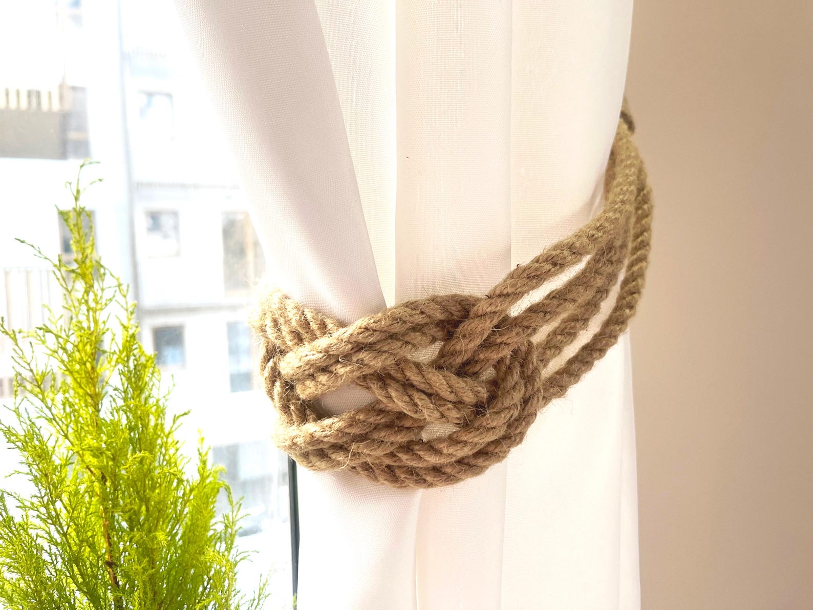 Beige Jute Curtain Holdback – Knot Rope Tieback – Handmade Rustic ...