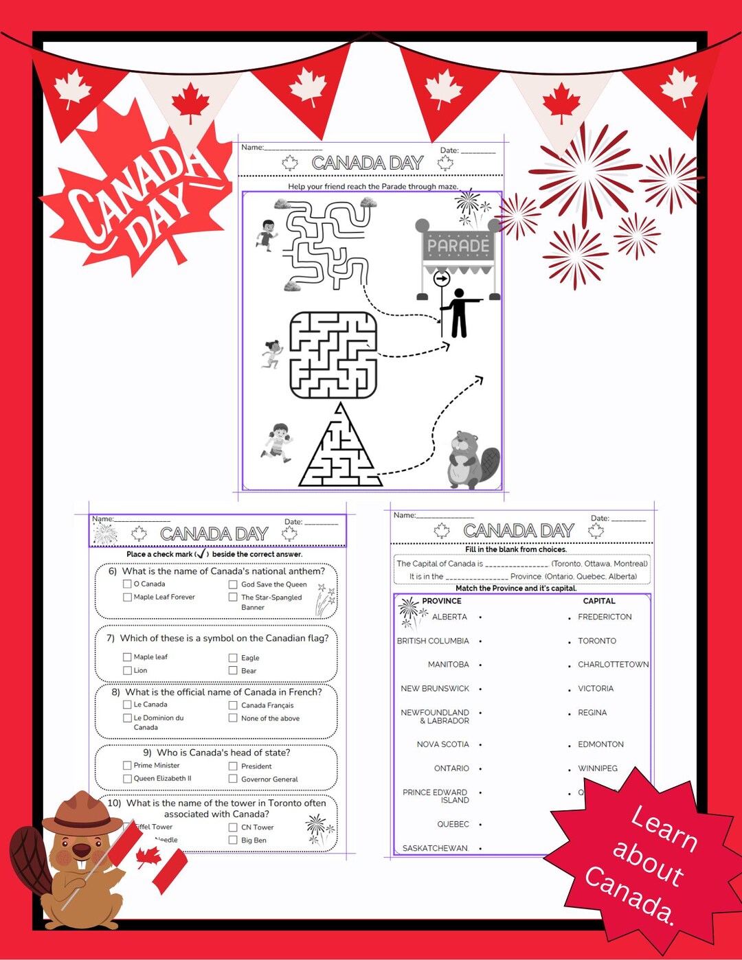 Canada Day Activity Sheets for Kids – Printable PDF | 15 Educational ...