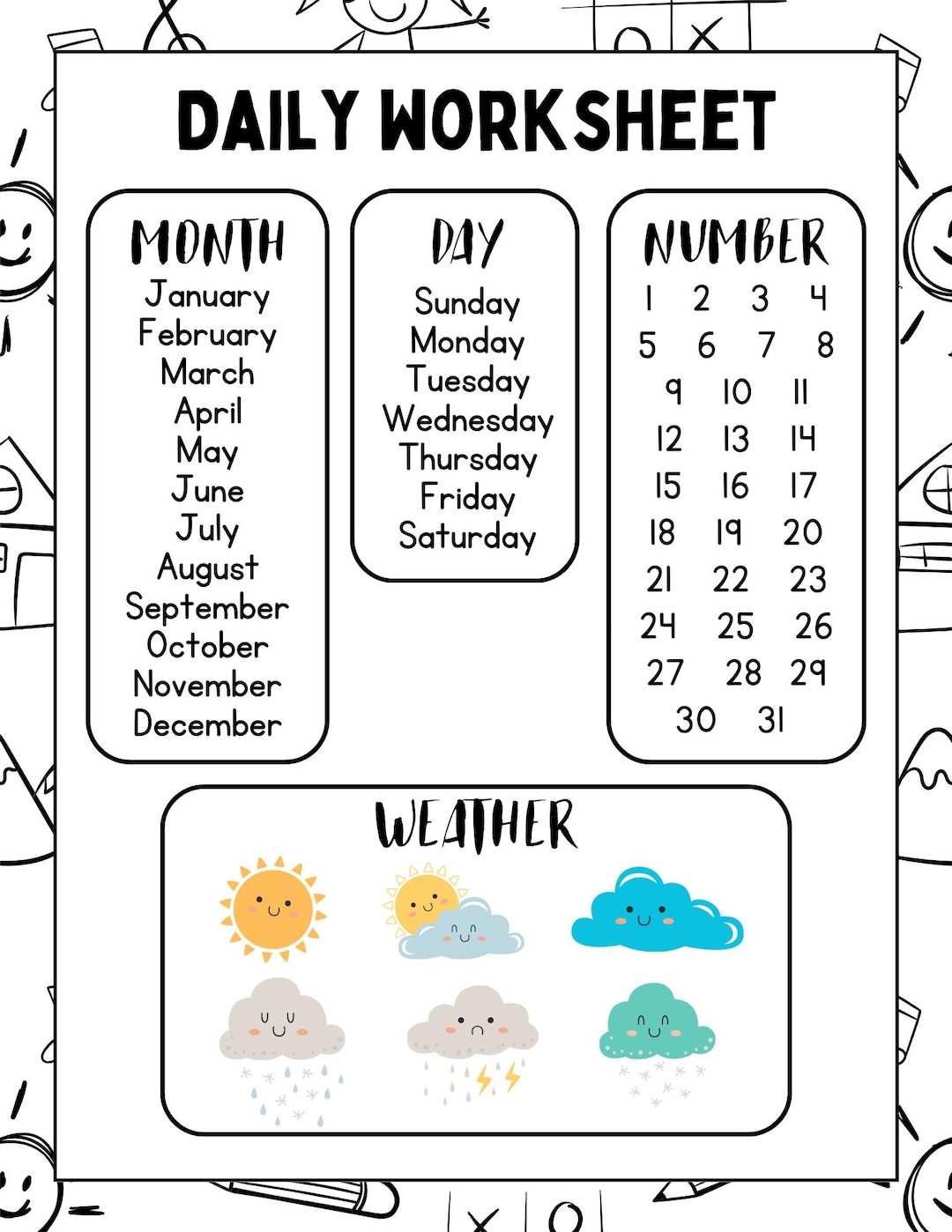 Daily Learning Worksheet | Kids Printable Morning Worksheet ...