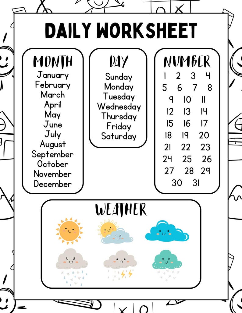 Daily Learning Worksheet | Kids Printable Morning Worksheet ...