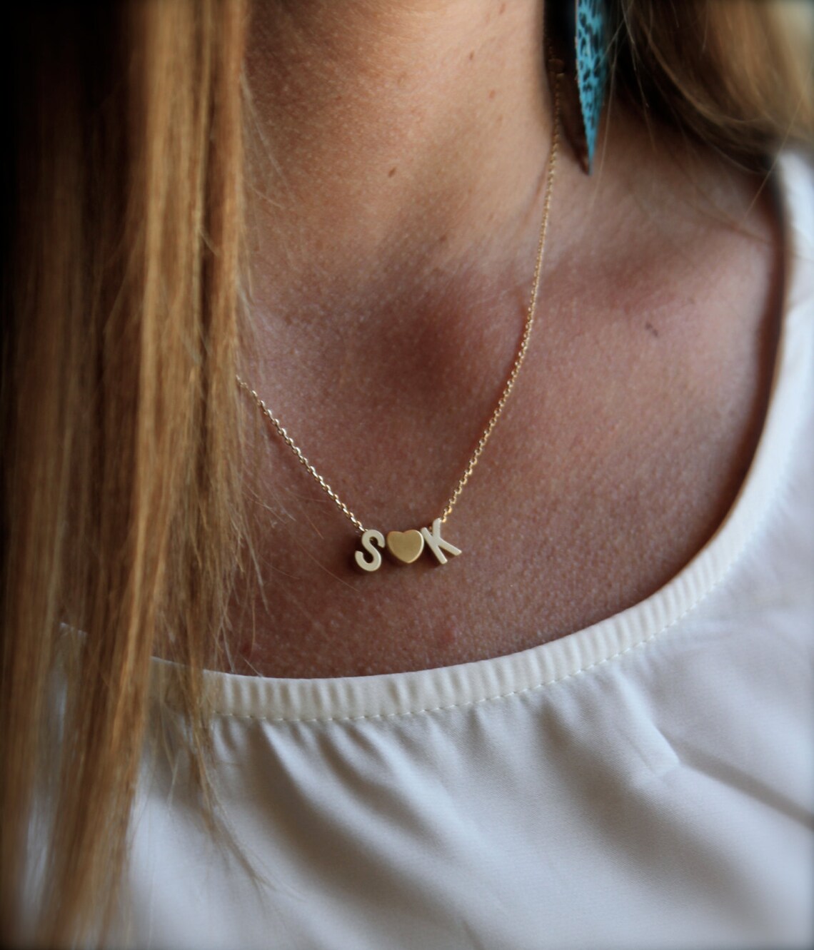 Tiny Gold Cursive Letter and Heart Necklace..gold Sweetheart | Etsy