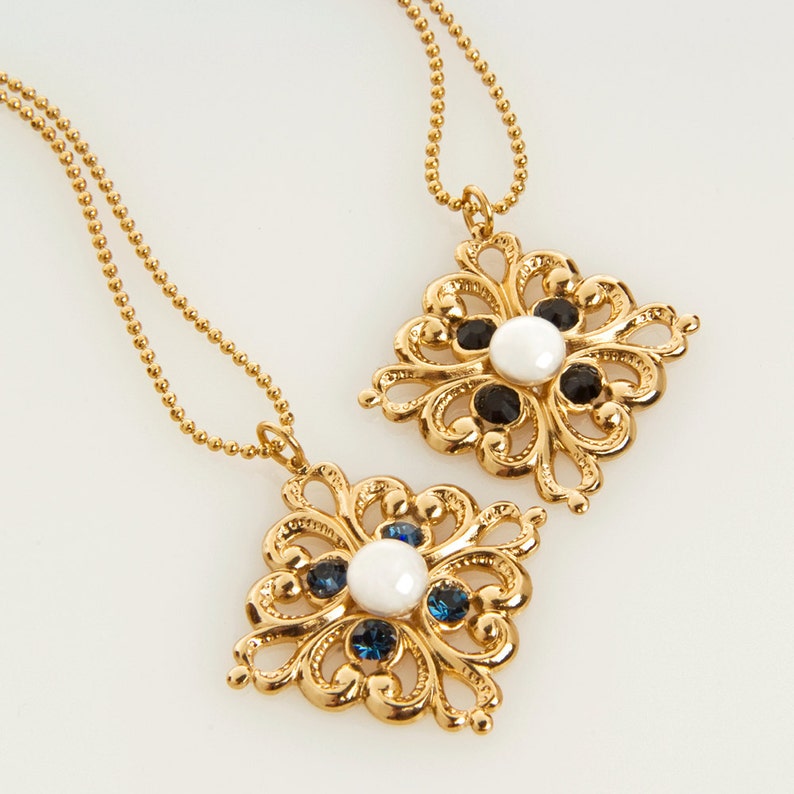 Gold Long Filigree Rhombus Necklace With Black and White - Etsy