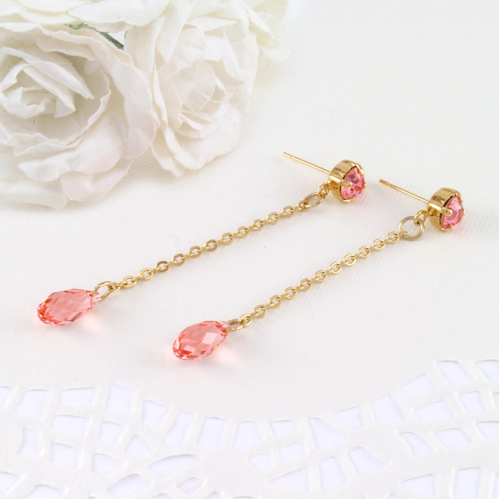 Earrings Blush Pink Light Pink Long Earrings Light Pink Drop - Etsy