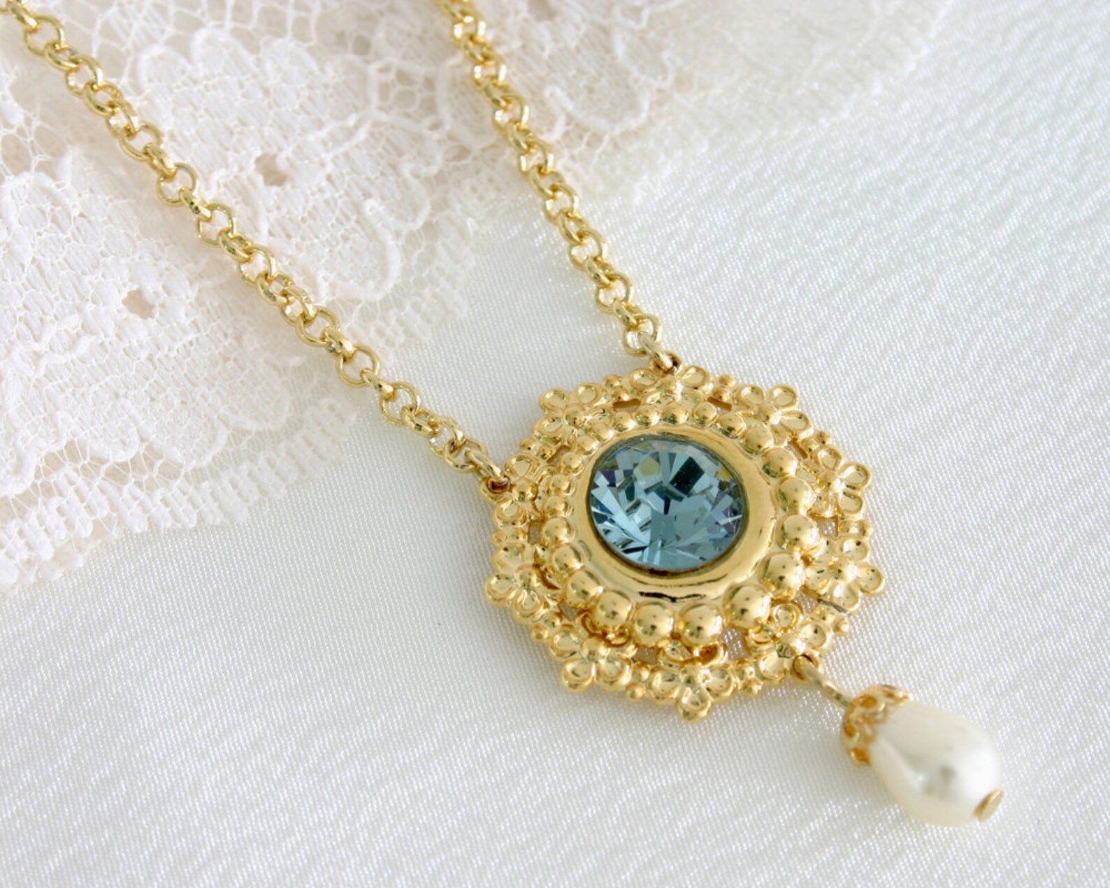 Light Blue Pendant Necklace, Something Blue, Light Blue Bridal Necklace ...