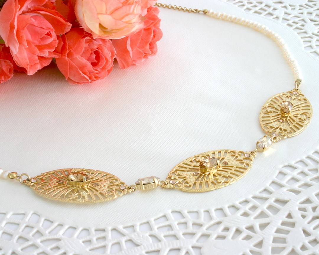 Gold Bib Necklace, Gold Necklace, Bib Necklace, Gold Statement Necklace ...