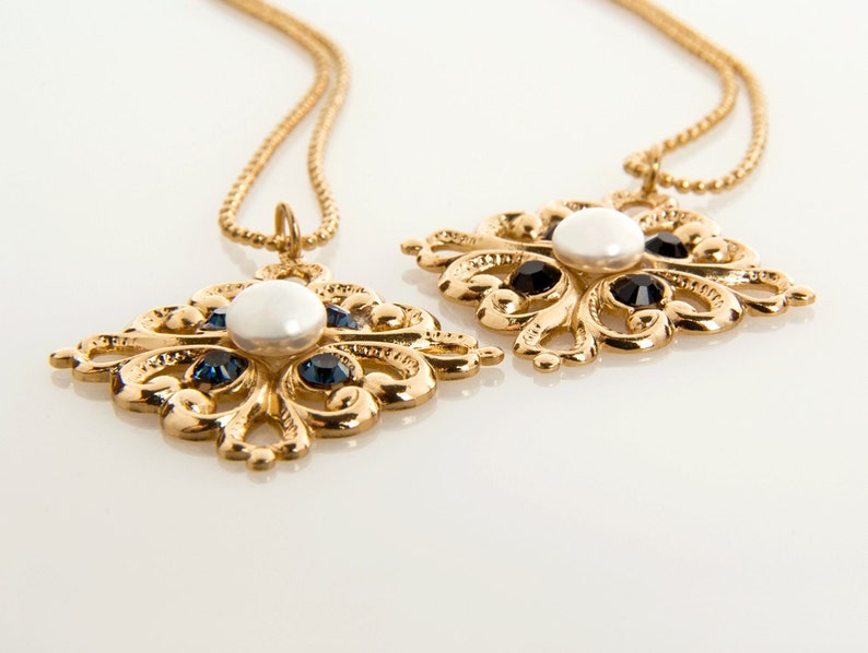 Gold Long Filigree Rhombus Necklace With Black and White - Etsy