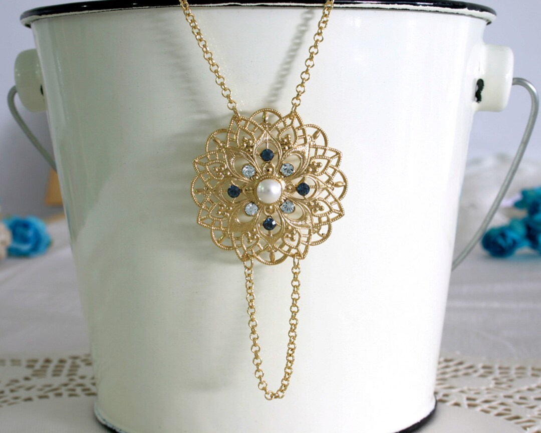 Blue Bridal Jewelry, Blue Bridal Necklace, Blue Bridal Pendant, Blue ...