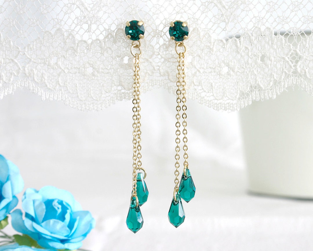 Green Dangle Earrings, Dangle Earrings, Green Earrings, Green and Gold ...