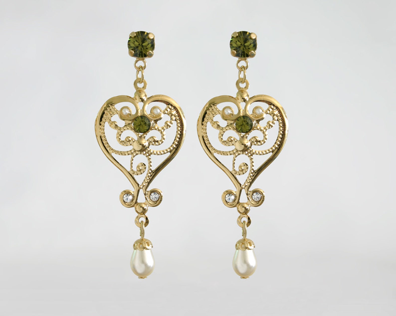 Green and Gold Earrings Green Earrings Green Dangle - Etsy