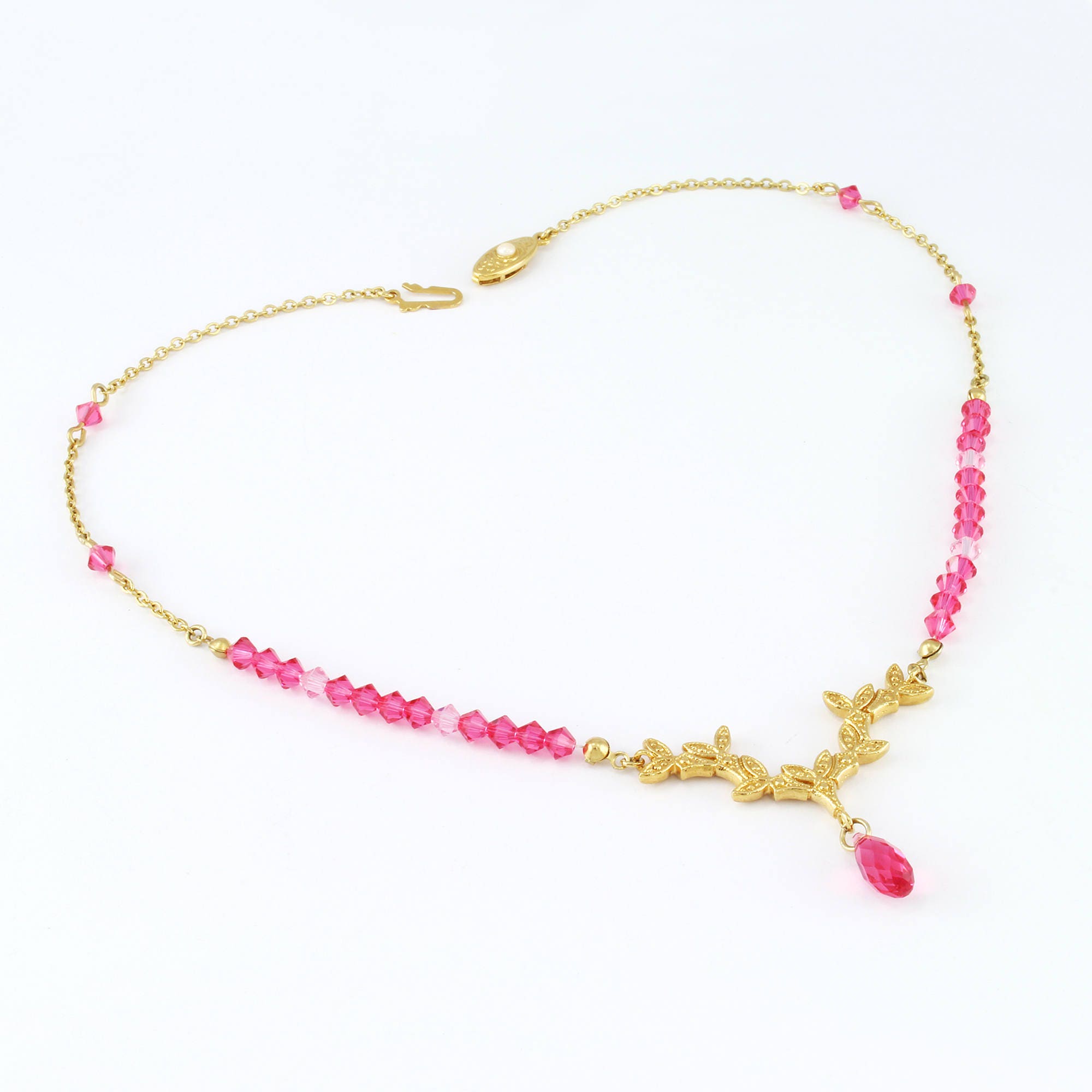 Pink Statement Necklace With Gold and Hot Pink Crystals, Pink Lover ...